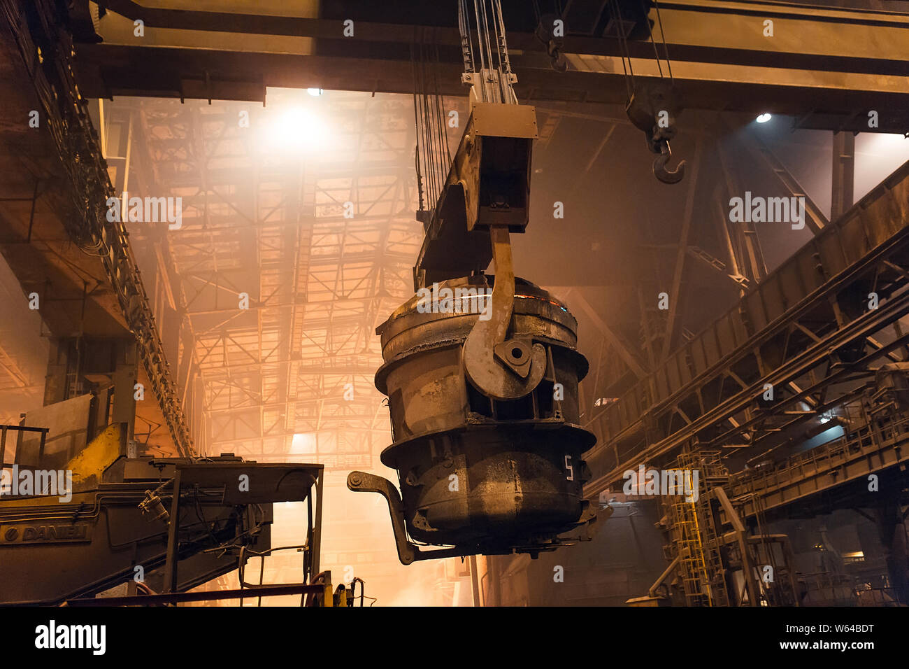 Melting of metal in a steel plant. High temperature in the melting ...