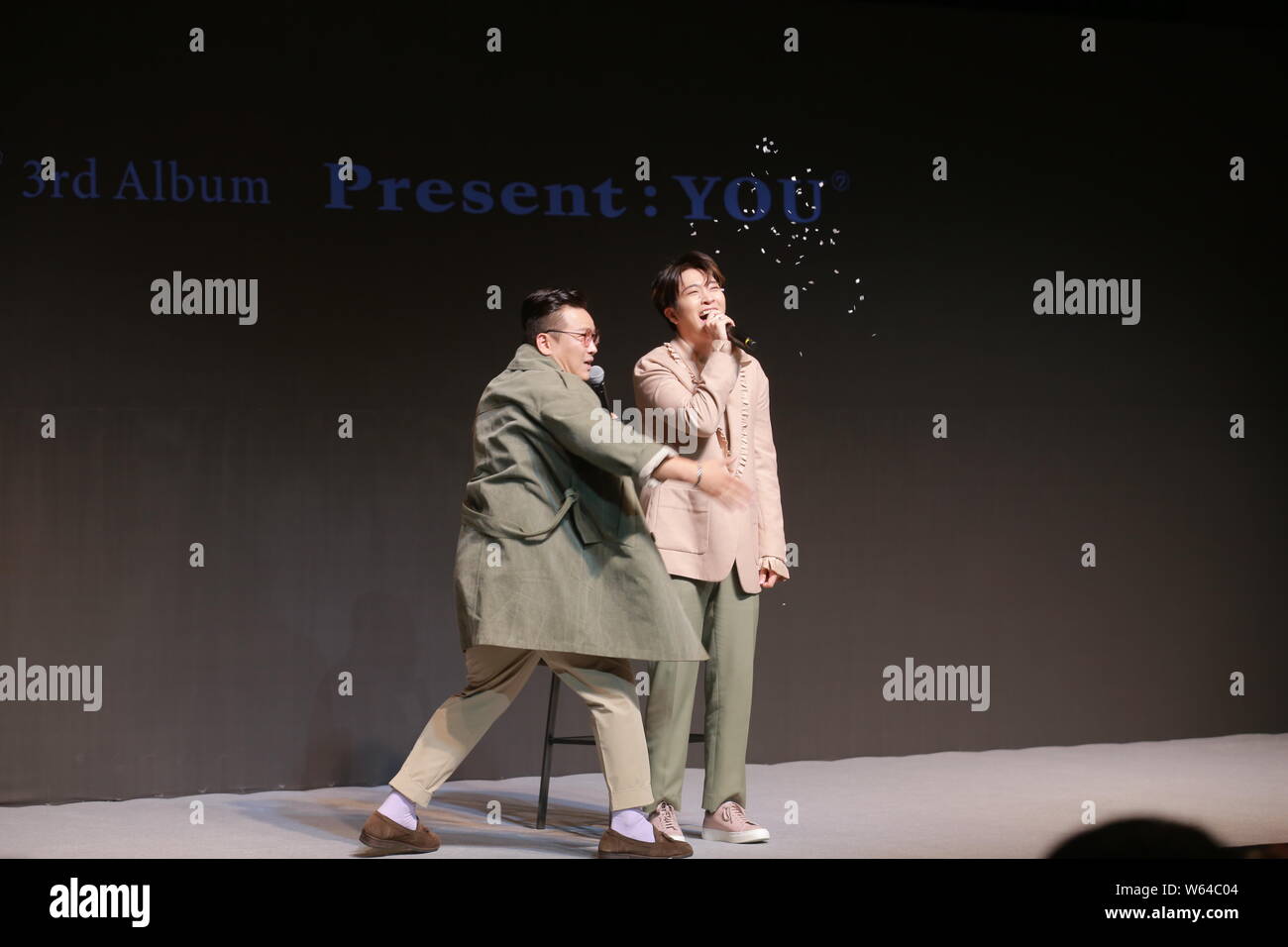 Youngjae, right, of South Korean boy band Got7 attends a showcase to ...