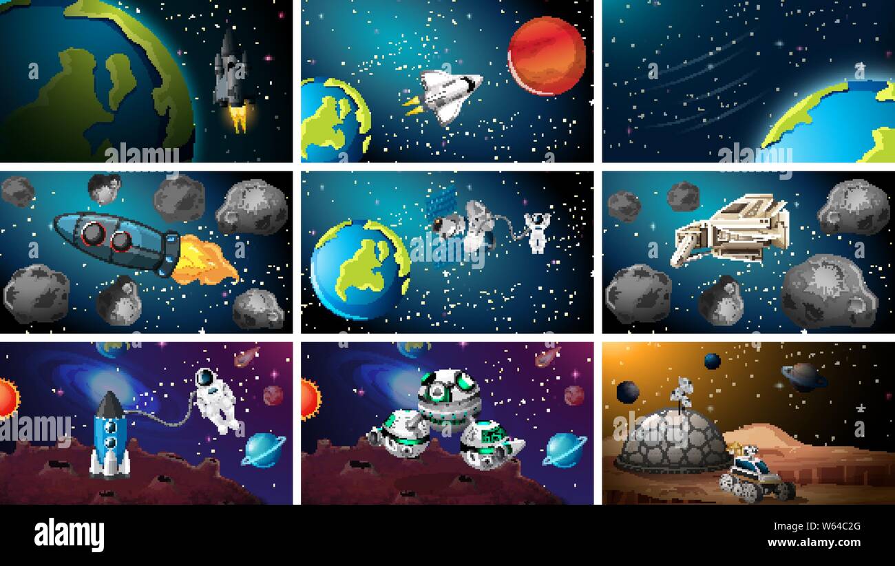 Large set of space scenes illustration Stock Vector Image & Art - Alamy