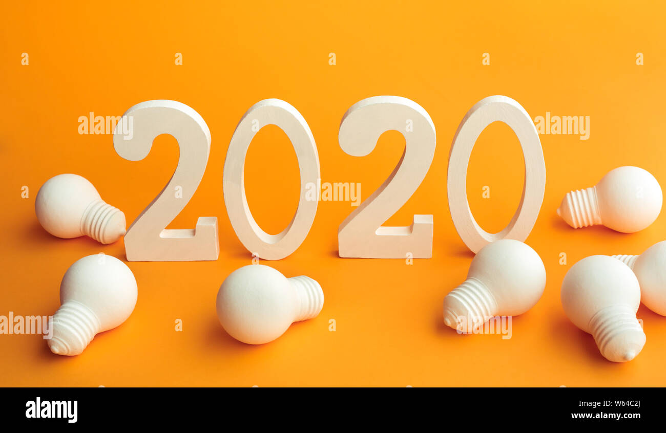 2020 creativity inspiration concepts with text nuber and lightbulb on ...
