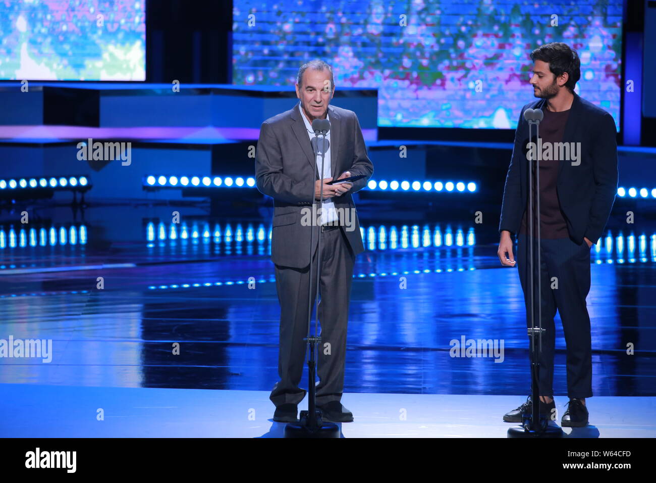Israeli company production representative Daniel Paran, left, and actor ...