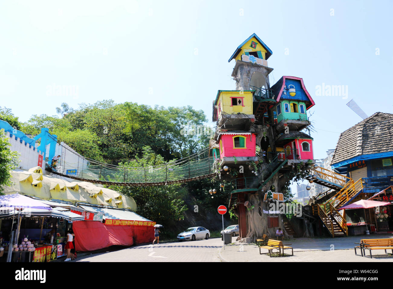 View of a three-storey tree house with nine rooms, dubbed as the city's ...