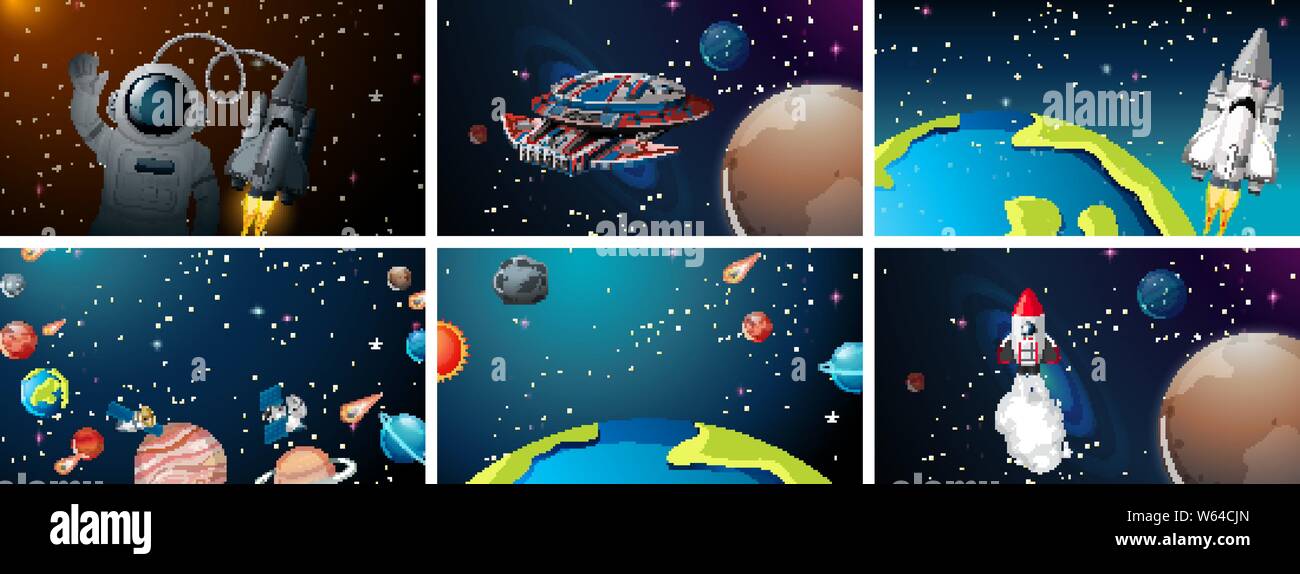 Set of space scenes illustration Stock Vector Image & Art - Alamy