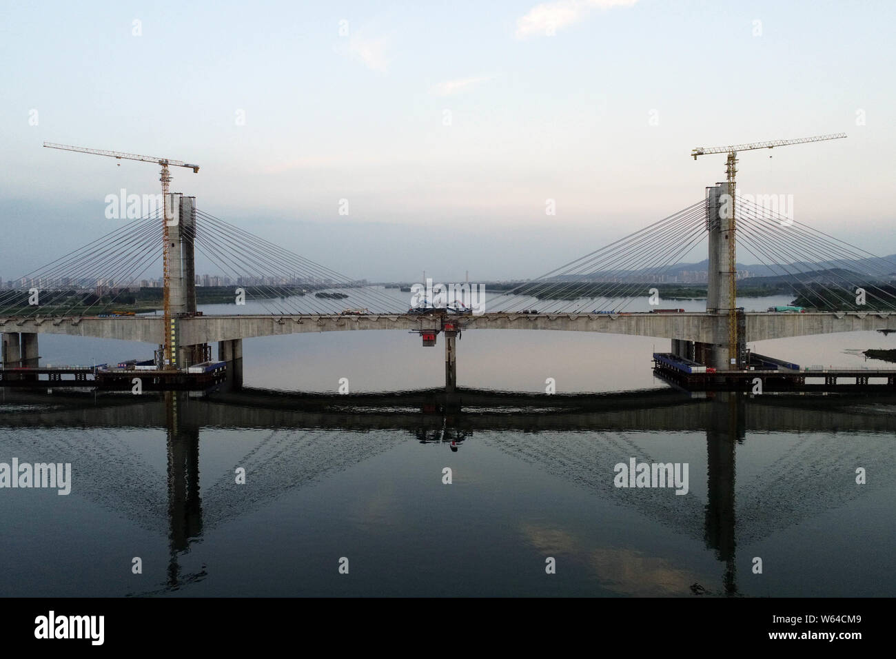 Aerial view of the Hanjiang Bridge of the Menghua Railway, Inner ...