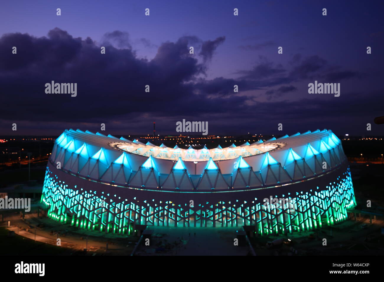 A night view of the Changchun Olympic Park in Changchun city, northeast ...