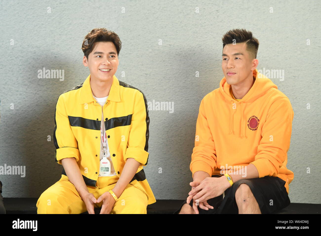 Chinese actor Li Yifeng, left, and Guo Ailun receive an interview for ...
