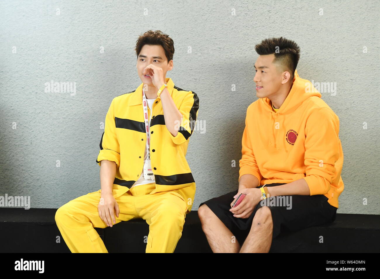 Chinese actor Li Yifeng, left, and Guo Ailun receive an interview for ...