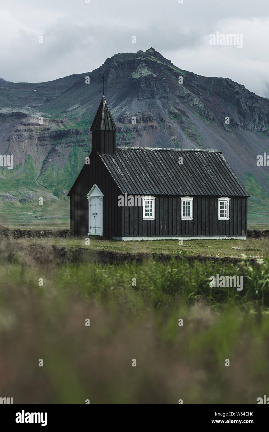 Famous black church of Budir at Snaefellsnes peninsula region in ...