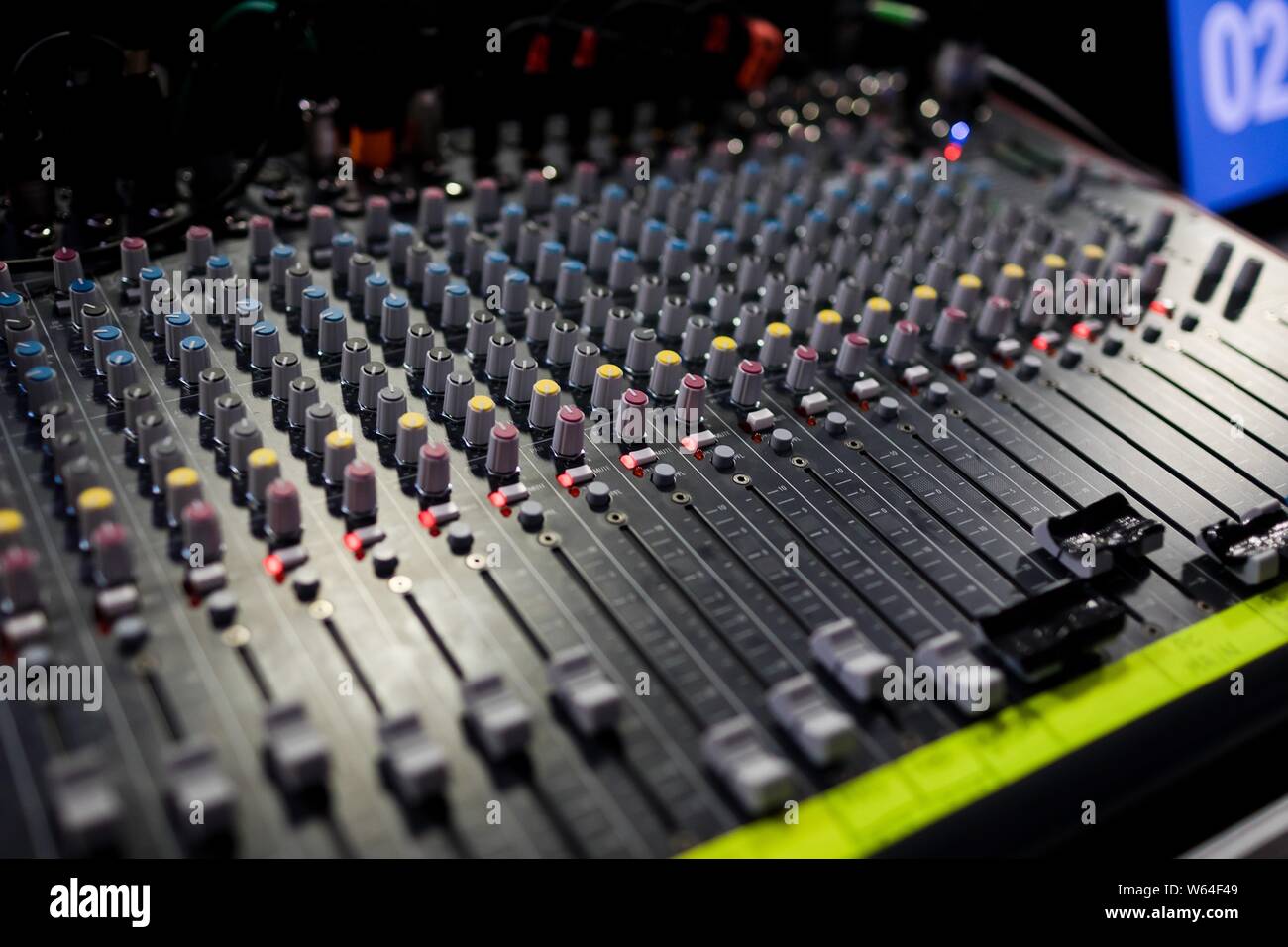 Mixer desk in details, buttons and sliders Stock Photo - Alamy