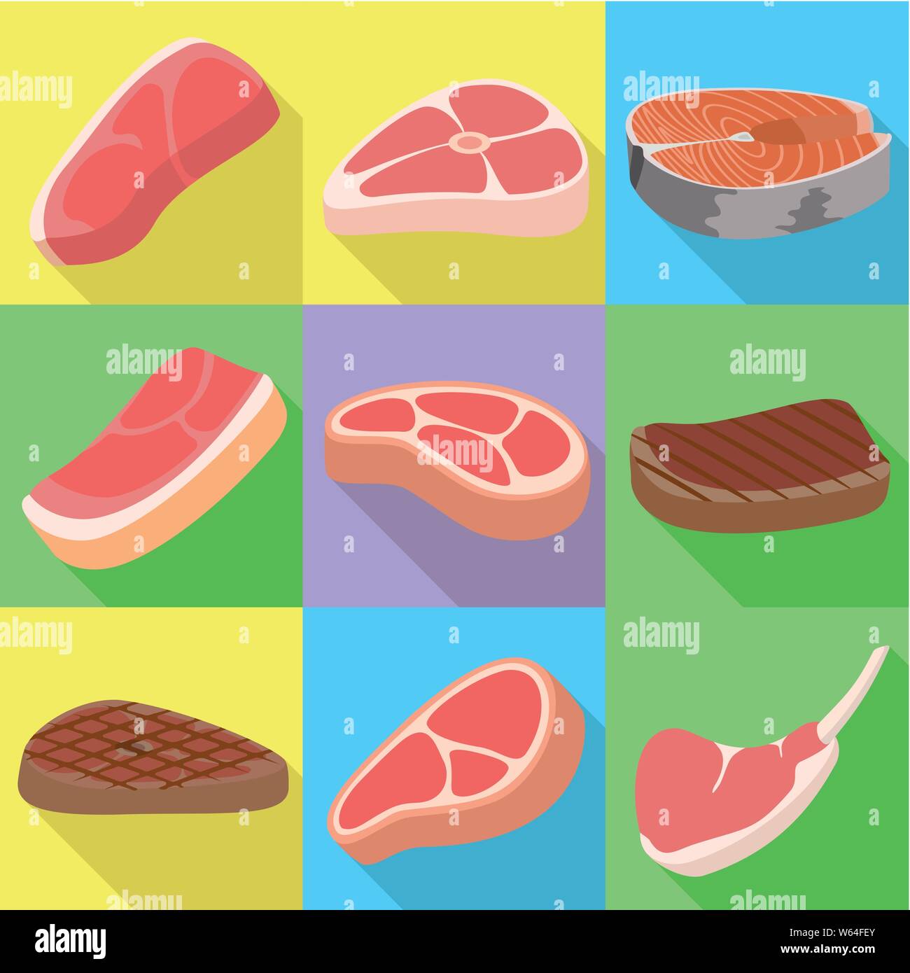 Fresh steak icon set. Flat set of 9 fresh steak vector icons for web ...