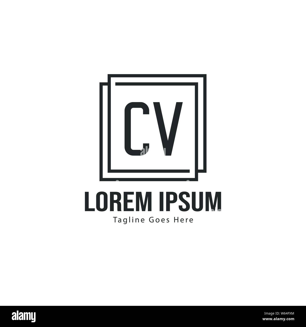 Initial CV logo template with modern frame. Minimalist CV letter logo ...