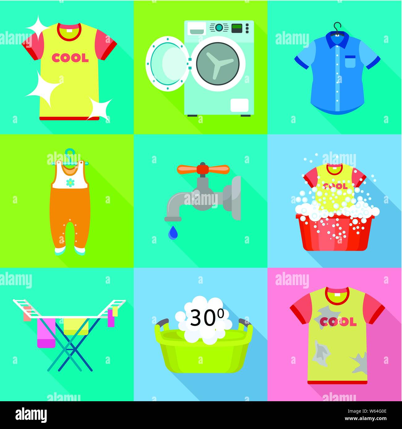 Home washing icon set. Flat set of 9 home washing vector icons for web ...