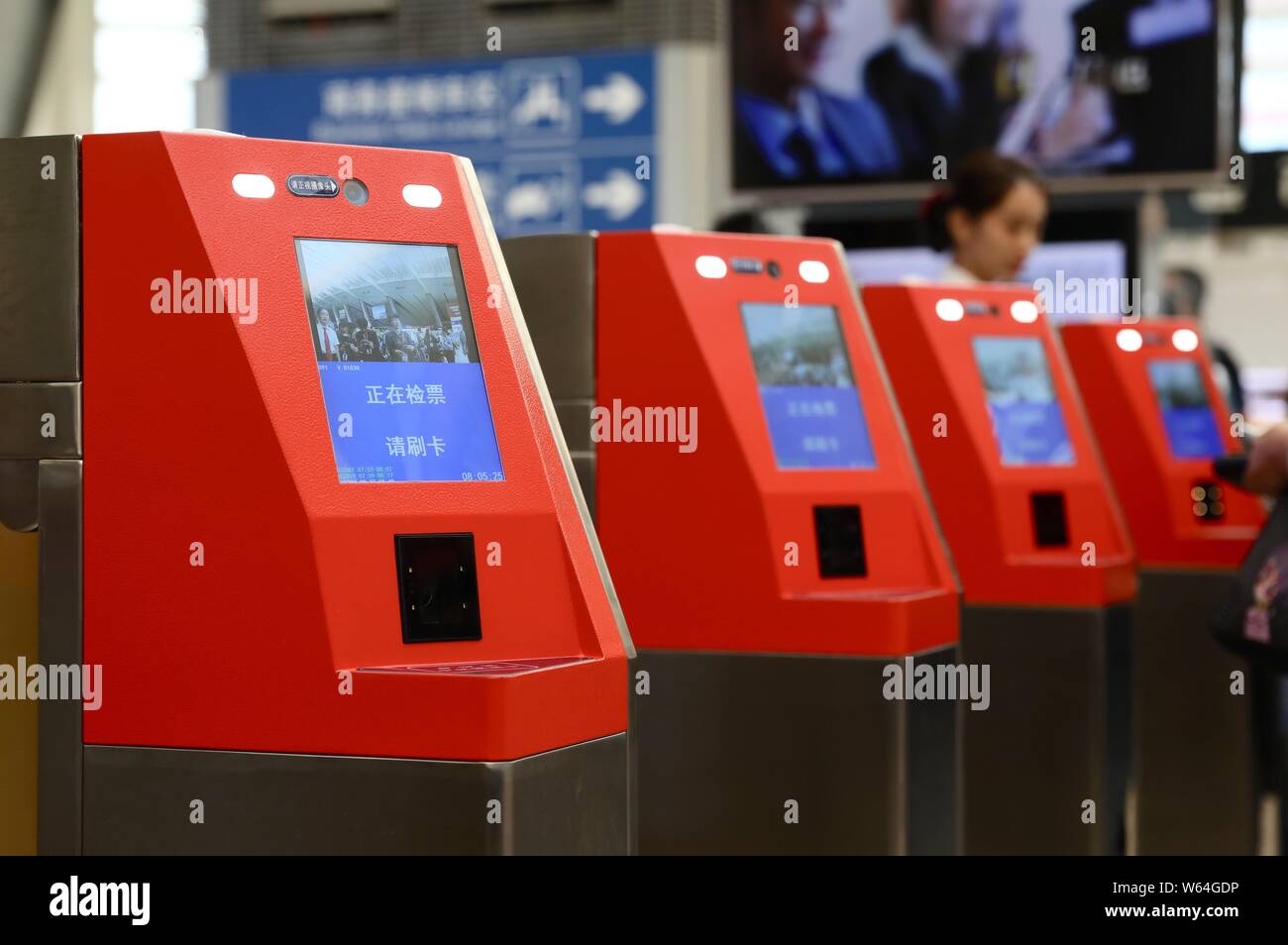 Face recognition machines for passengers to check in are seen at ...