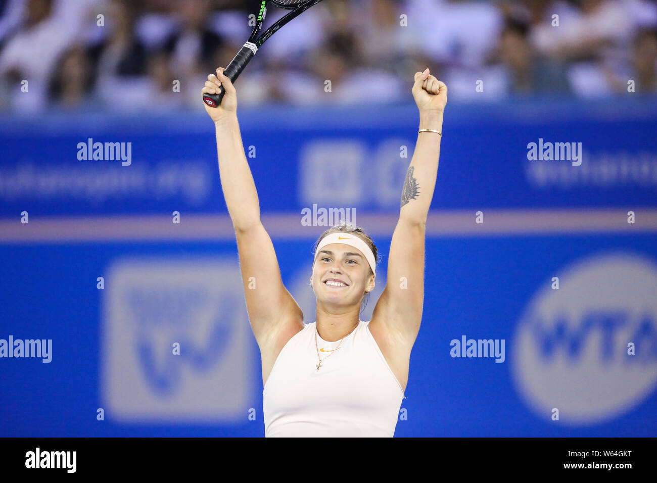 Aryna Sabalenka of Belarus poses after defeating Anett Kontaveit of ...