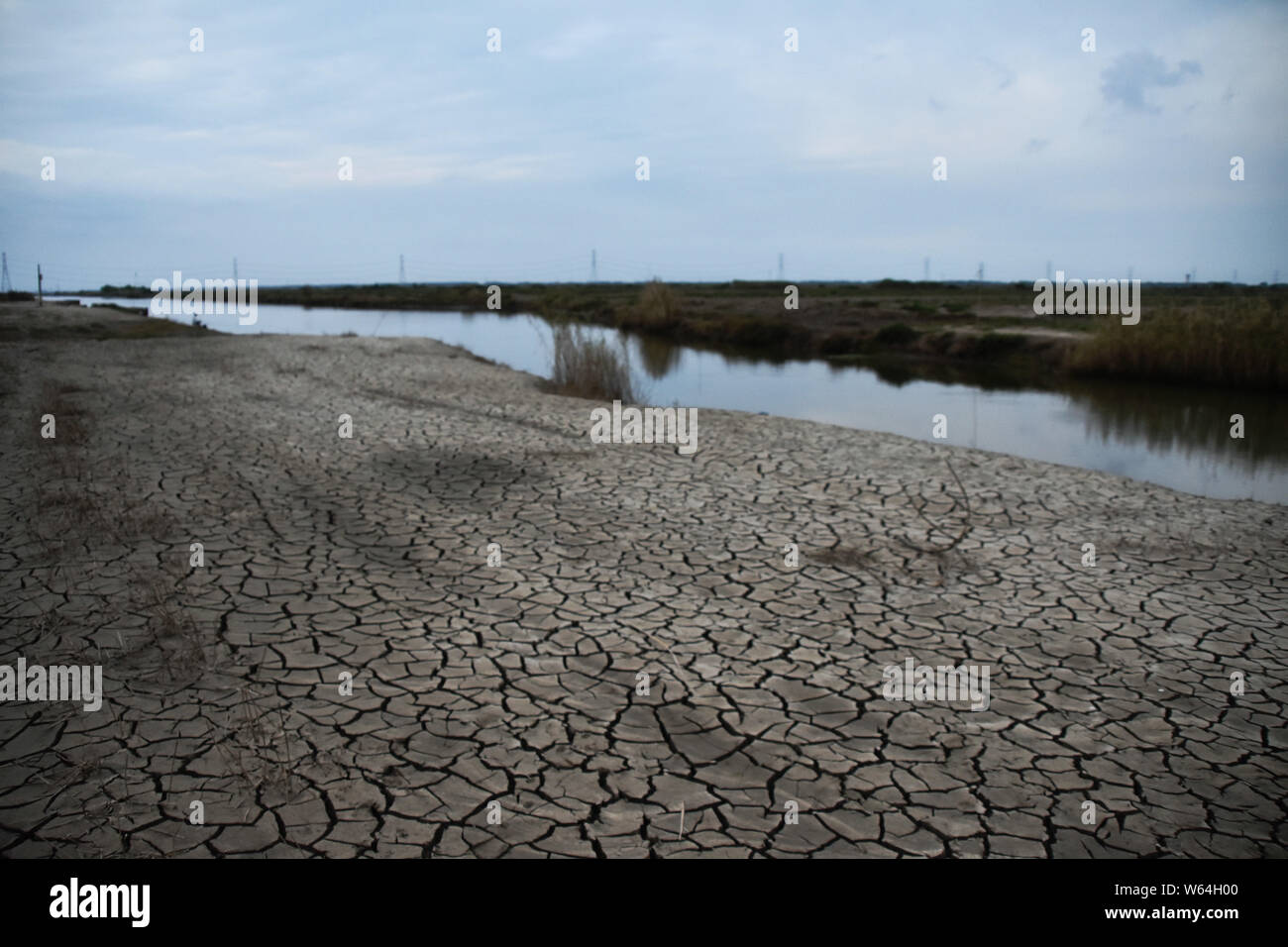 View of the cracked riverbed scorched by heat waves at the Jinhu ...