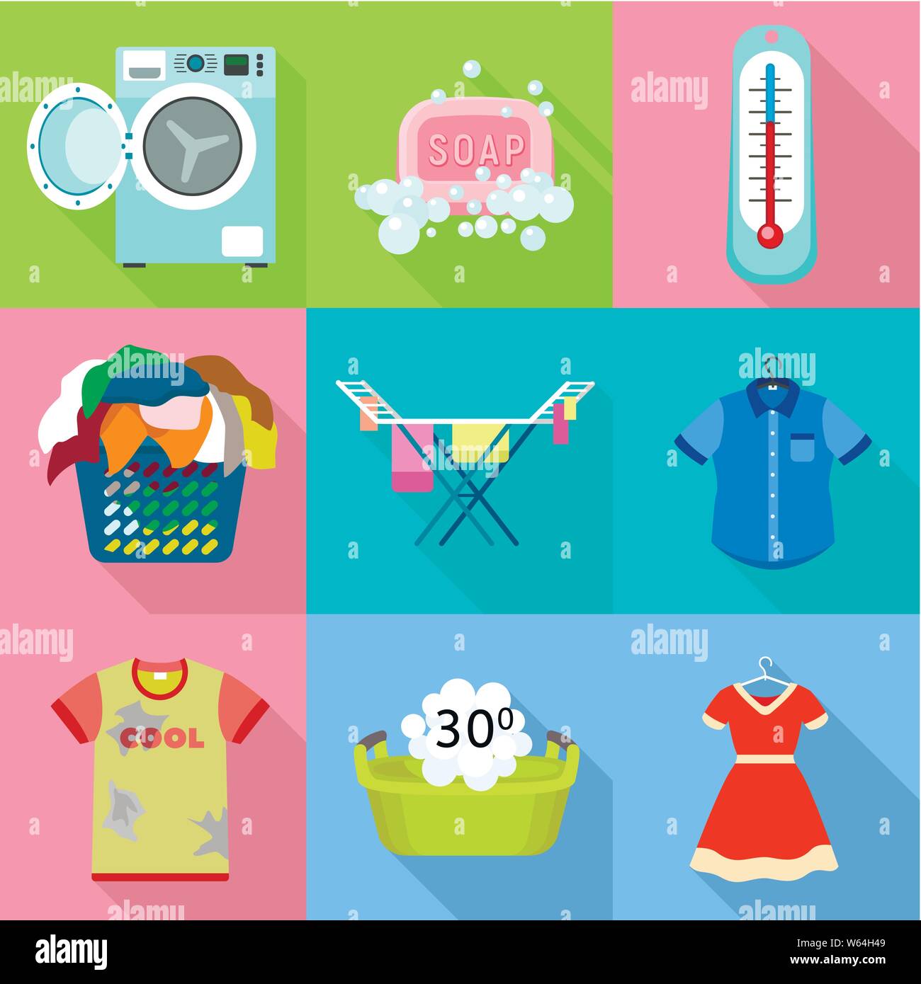 Laundry icon set. Flat set of 9 laundry vector icons for web design ...
