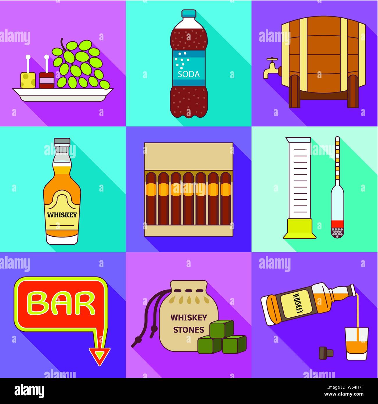 Whiskey icon set. Flat set of 9 whiskey vector icons for web design ...