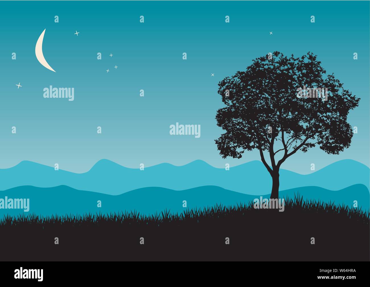 Tree in night scene Stock Vector Image & Art - Alamy