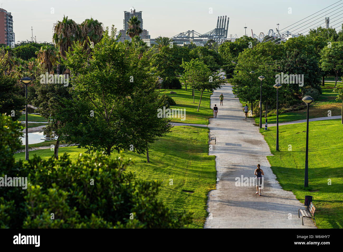 JULY 27, 2019 - VALENCIA, SPAIN. The Turia Garden is a public park ...