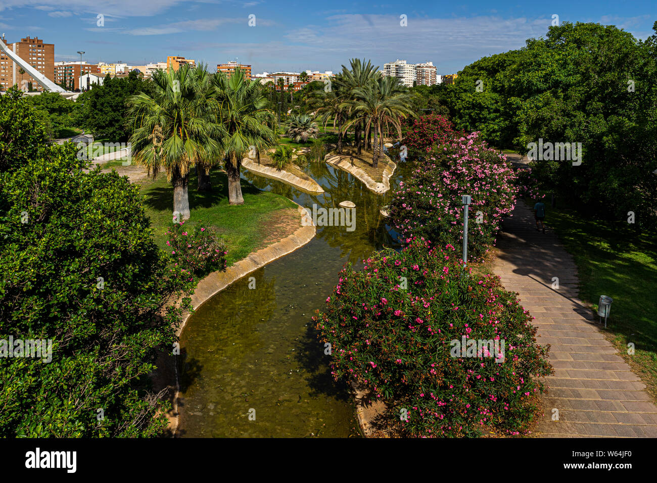 JULY 27, 2019 - VALENCIA, SPAIN. The Turia Garden is a public park at ...