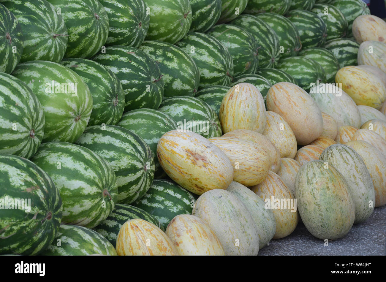 Locally-grown Melons and watermelons in Siaab Bazaar, Samarkand ...