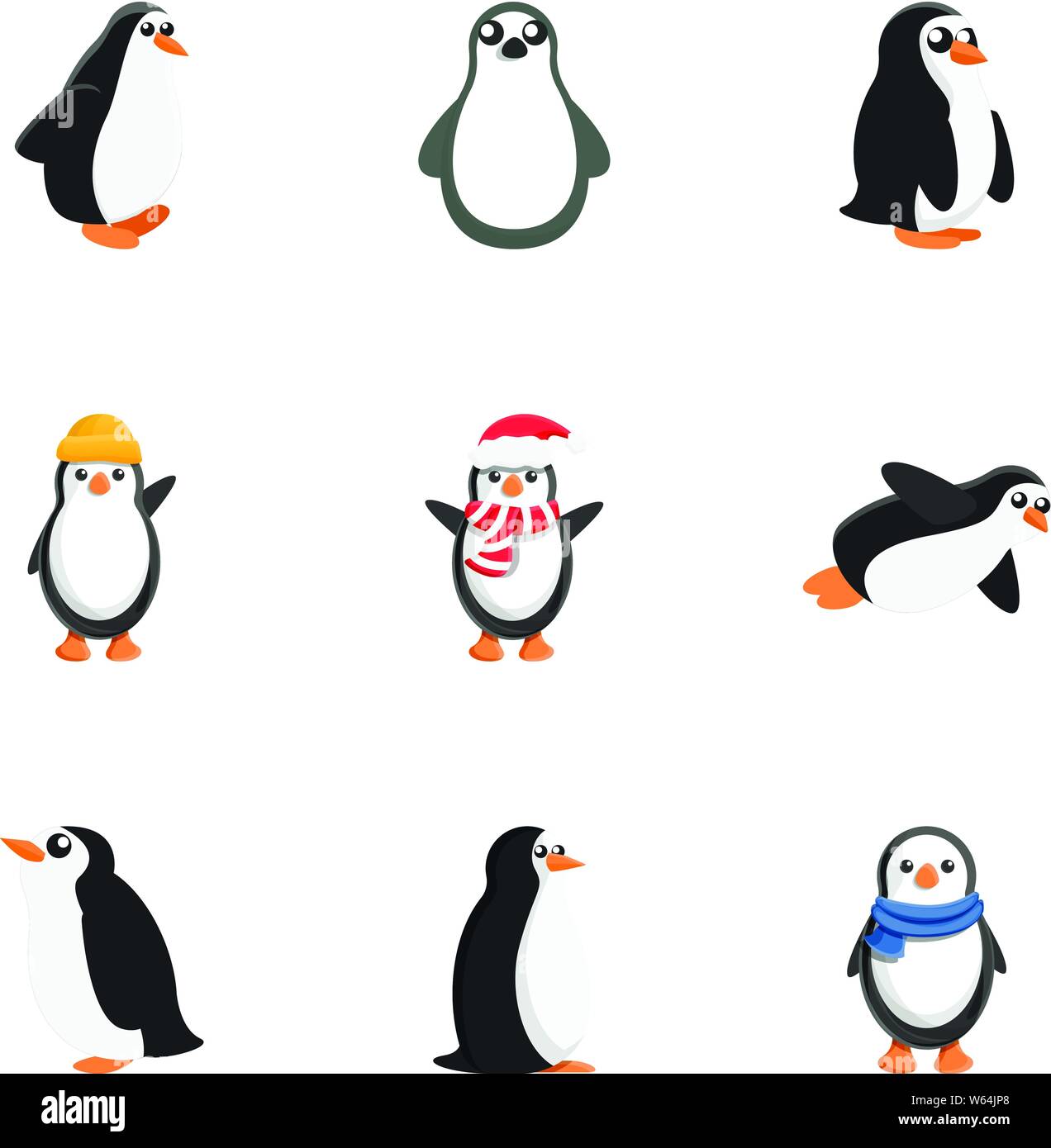Penguin baby icon set. Cartoon set of 9 penguin baby vector icons for ...