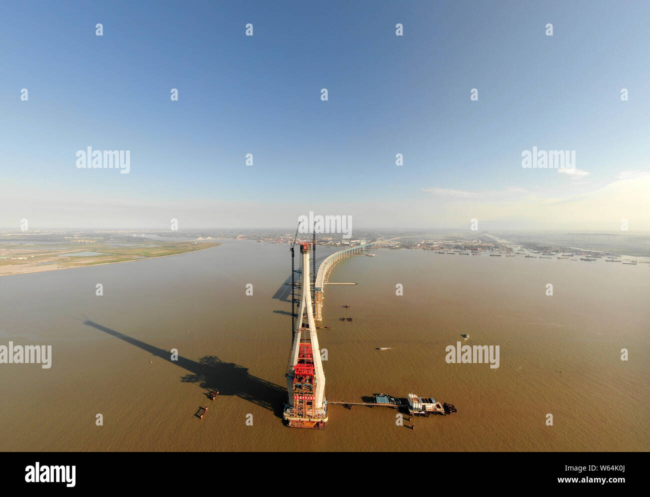 Aerial view of the construction site of the No.28 main pier of the ...