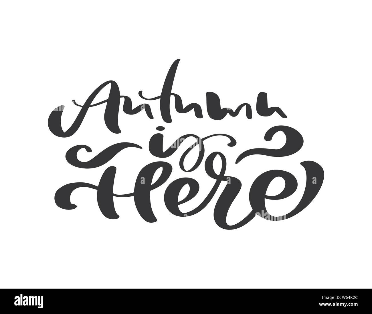 Vector lettering calligraphy Autumn is Here text. Hand drawn ...