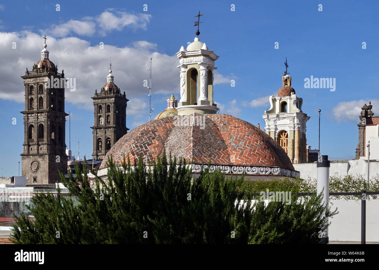 North America, MEXICO, Puebla state, Puebla town, Rooftop view of the ...