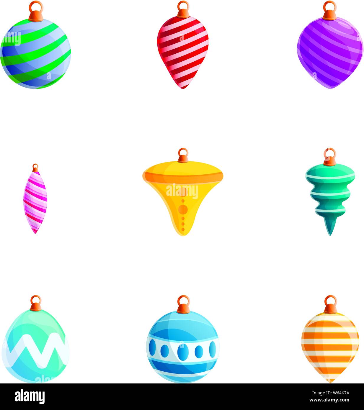 Colorful fir tree toys icon set. Cartoon set of 9 colorful fir tree ...