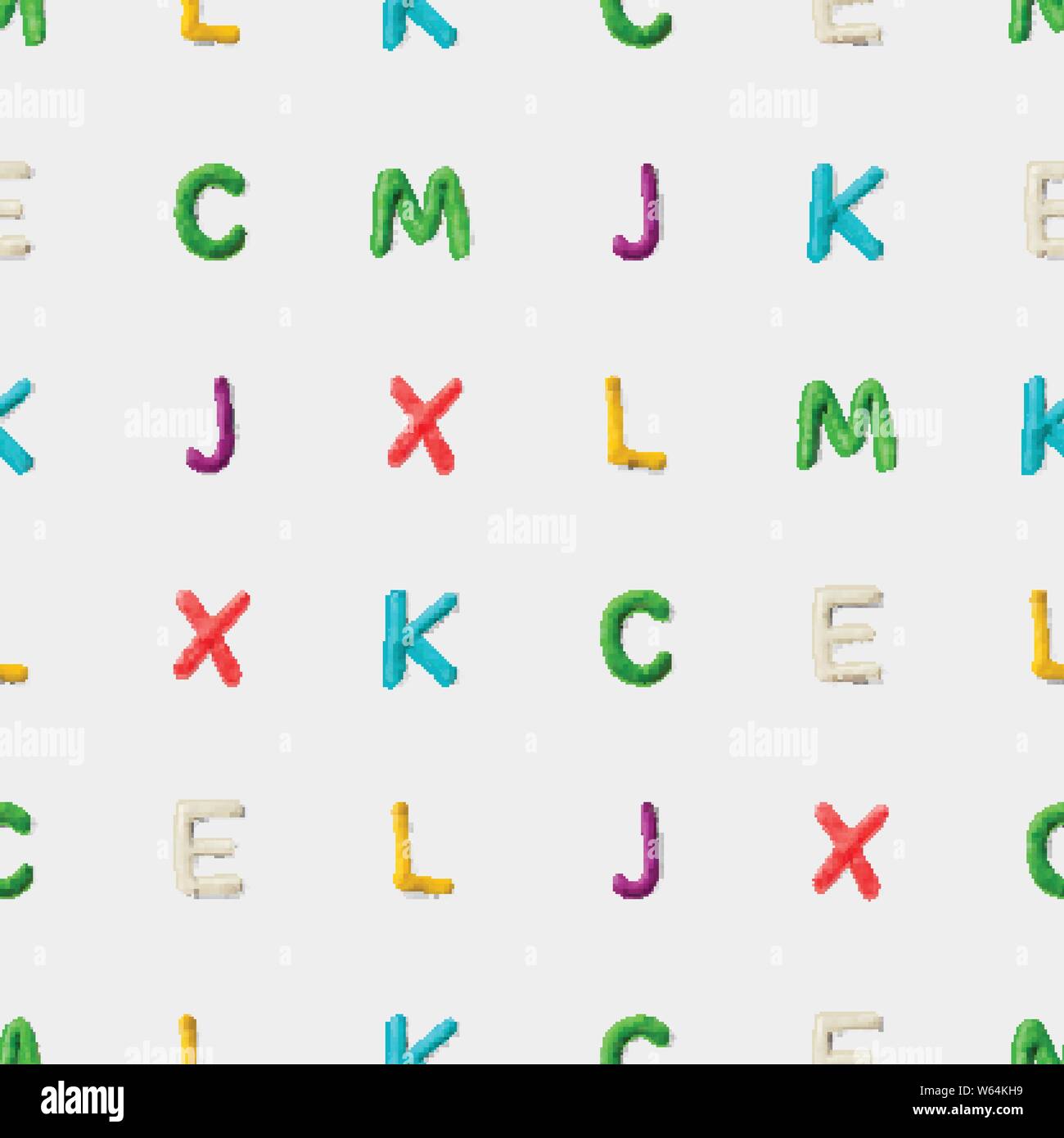 Seamless pattern with alphabet. Handmade modeling clay letters ...