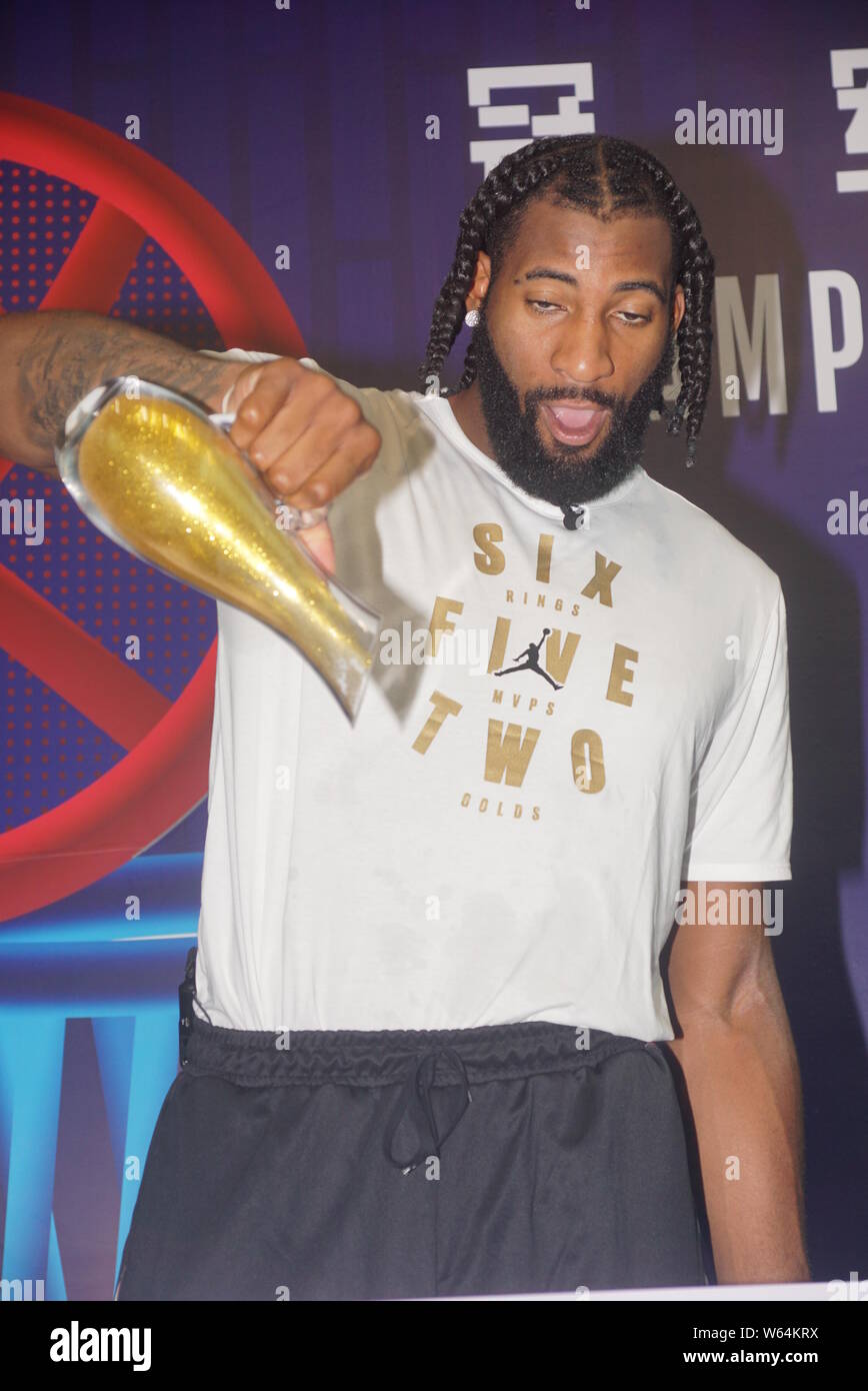 NBA star Andre Drummond of Detroit Pistons attends a press conference ...