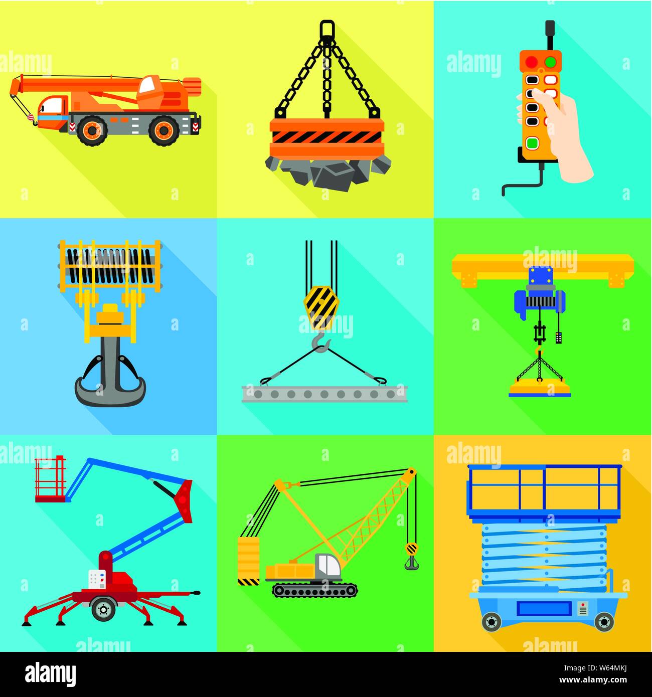 Lift machine icon set. Flat set of 9 lift machine vector icons for web ...