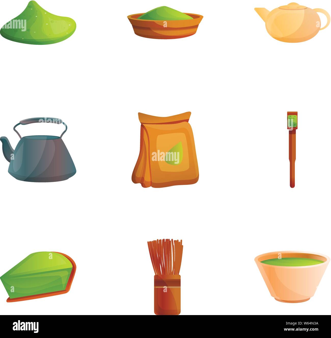Japan matcha tea icon set. Cartoon set of 9 japan matcha tea vector ...