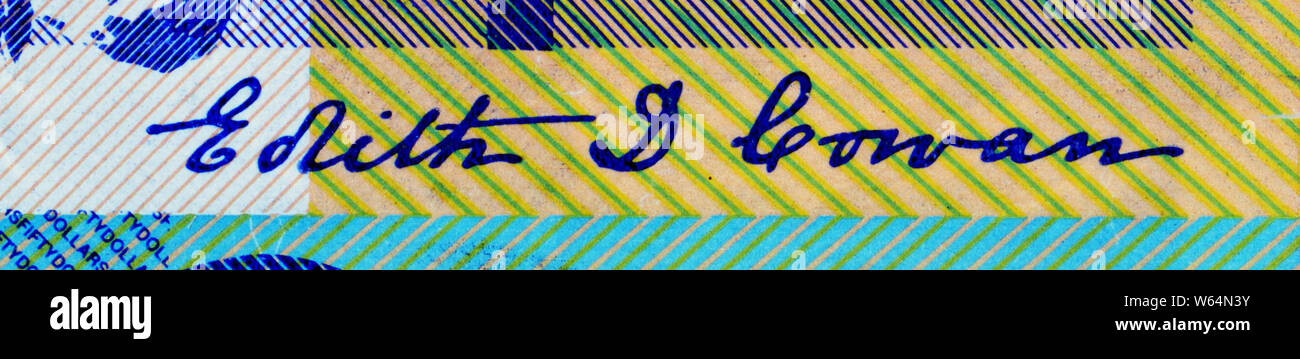 A detail on Australia's 50 dollar note shows the signature of Edith ...