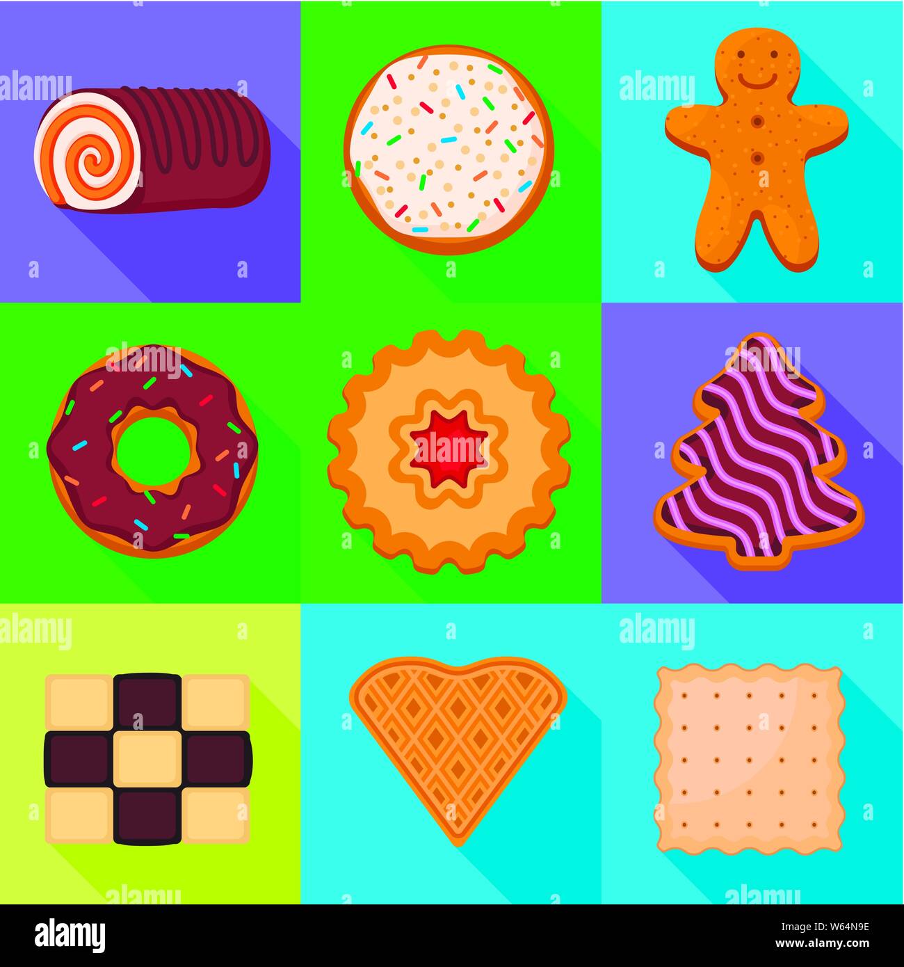 Biscuit icon set. Flat set of 9 biscuit vector icons for web design ...