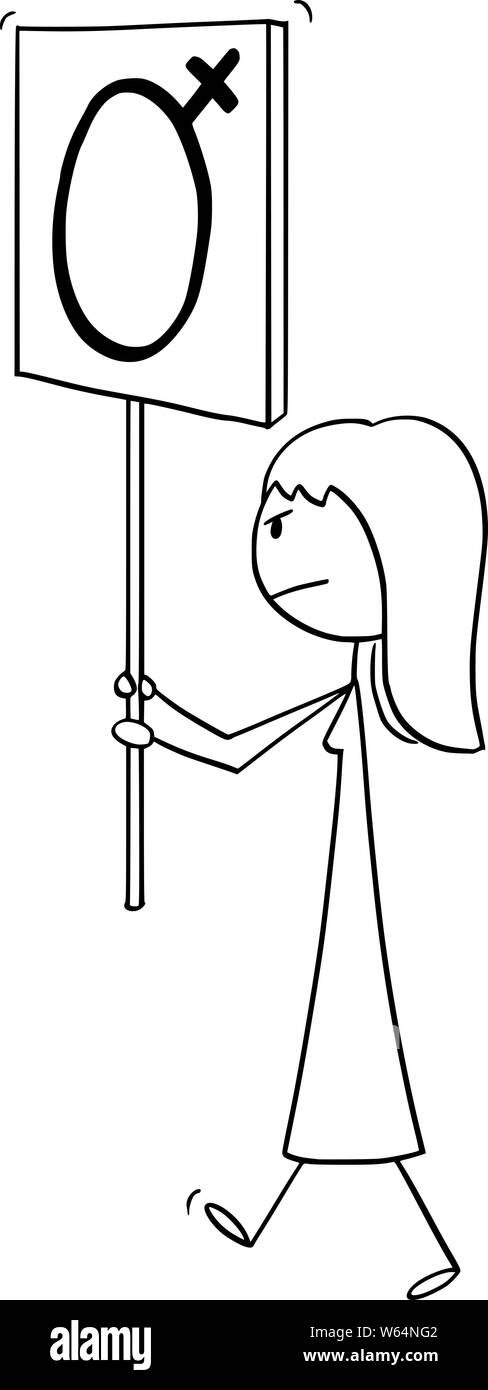 Vector cartoon stick figure drawing conceptual illustration of woman or ...