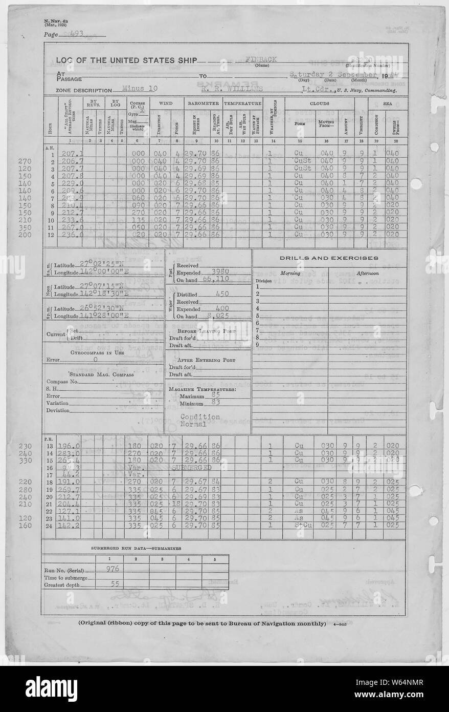 Deck Log of USS FINBACK (SS-230), September 2, 1944.; Scope and content ...