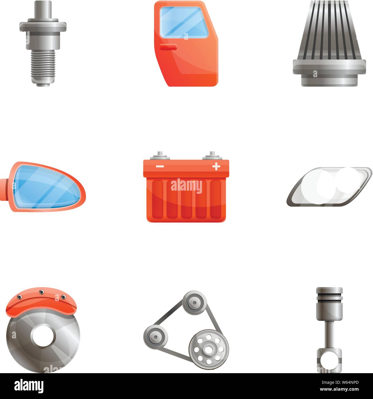 Car spare parts icon set. Cartoon set of 9 car spare parts vector icons ...