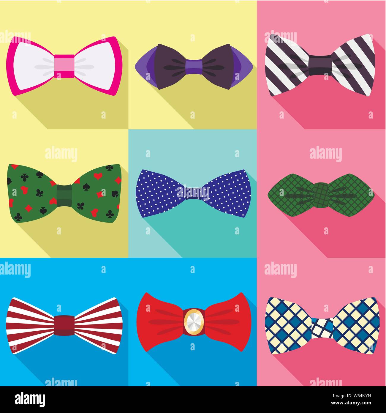 Colorful bow tie icon set. Flat set of 9 colorful bow tie vector icons ...
