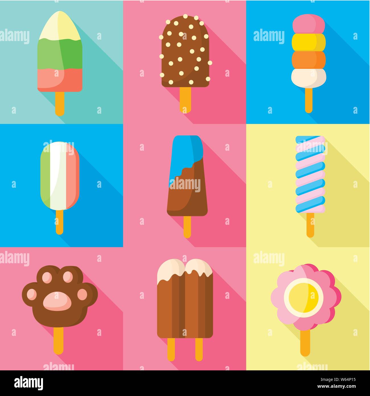 Popsicle icon set. Flat set of 9 popsicle vector icons for web design ...