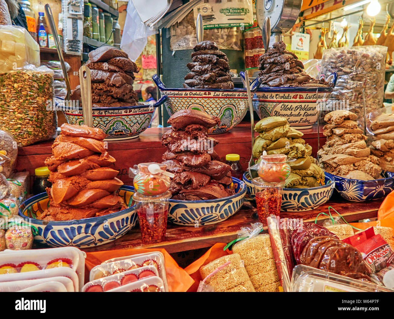 Mexico, San Andreas Cholula, Various mole from the mexican gastronomy ...