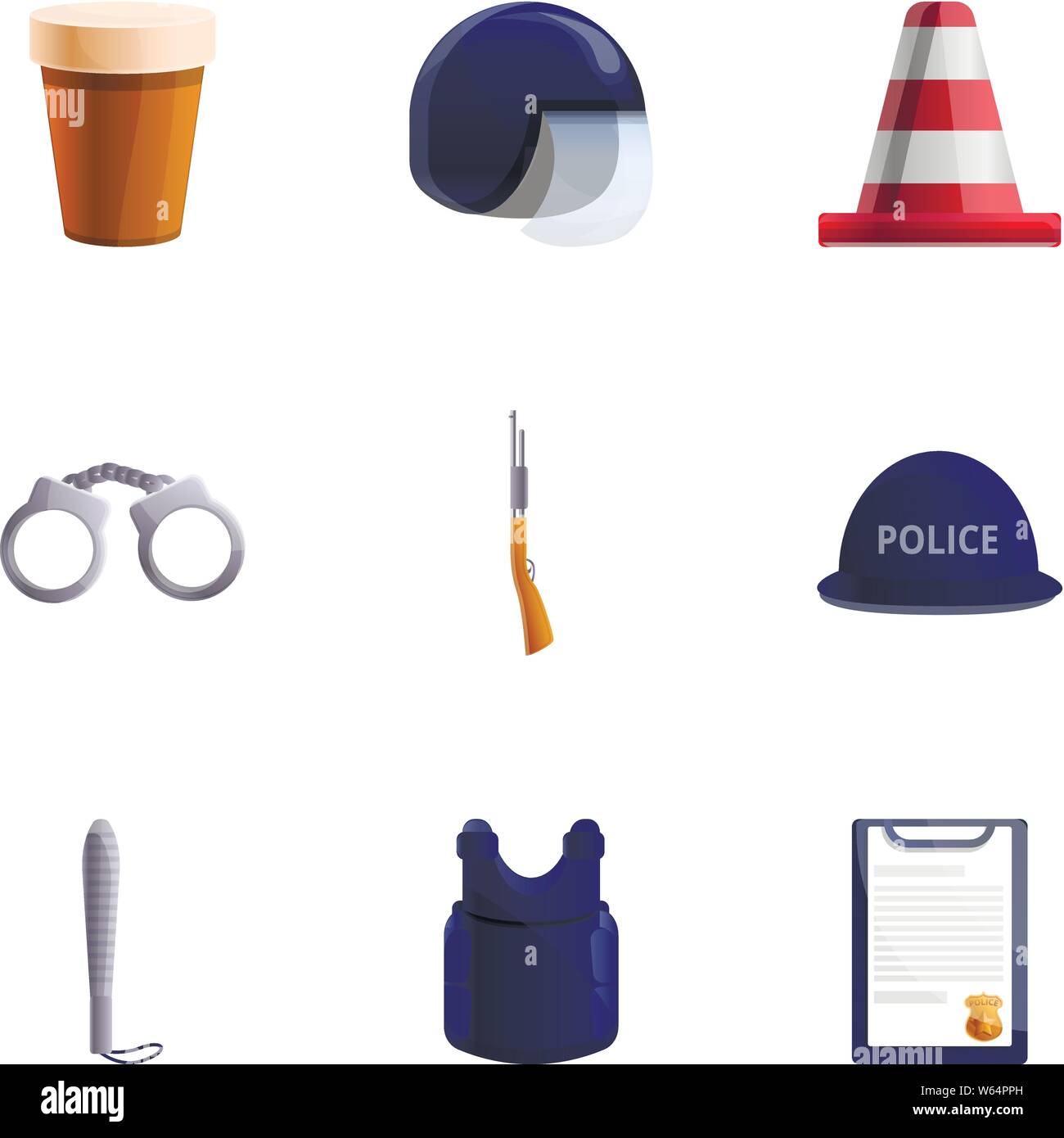 Police equipment icon set. Cartoon set of 9 police equipment vector ...