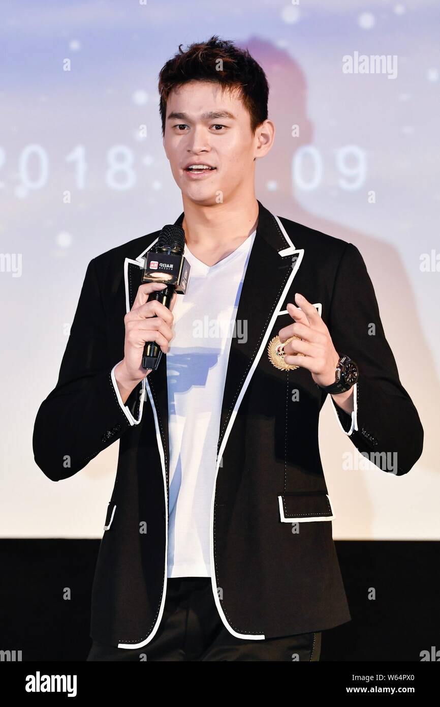 Chinese swimming star Sun Yang attends the press conference for ...
