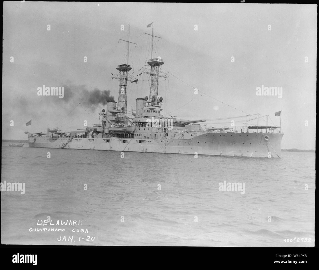 Delaware (BB28). Starboard bow, Guantanamo Bay, 01/01/1920 Stock Photo ...