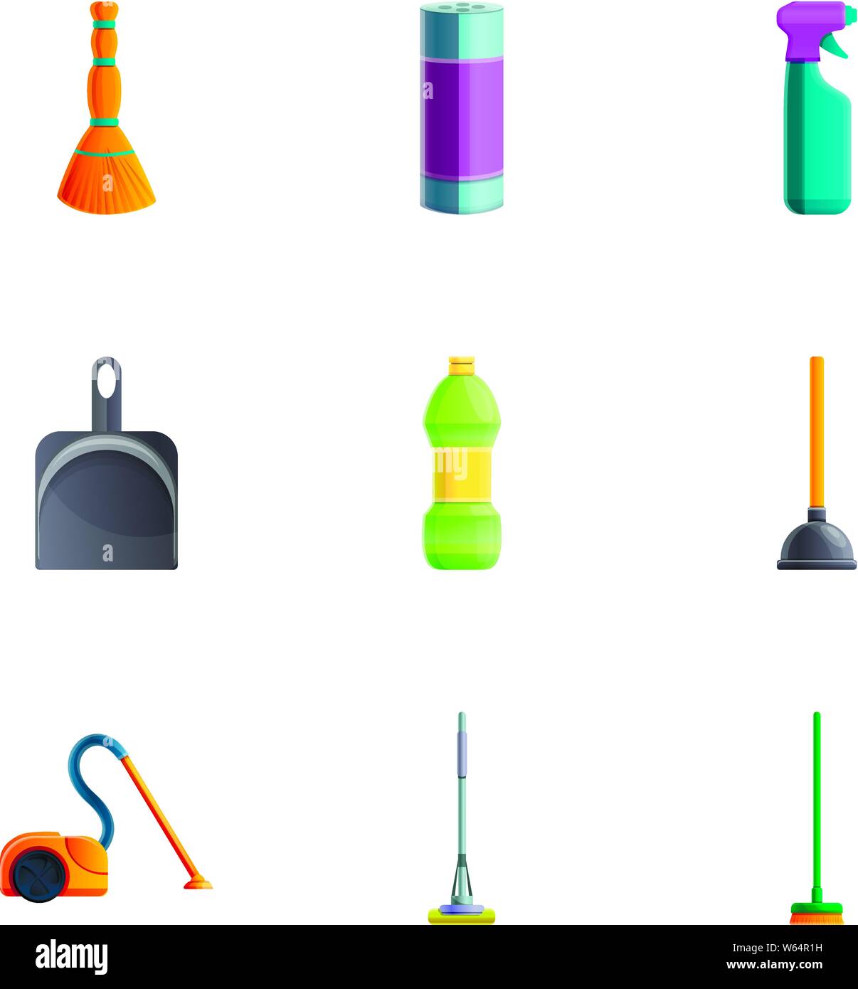 Cleaning equipment icon set. Cartoon set of 9 cleaning equipment vector ...