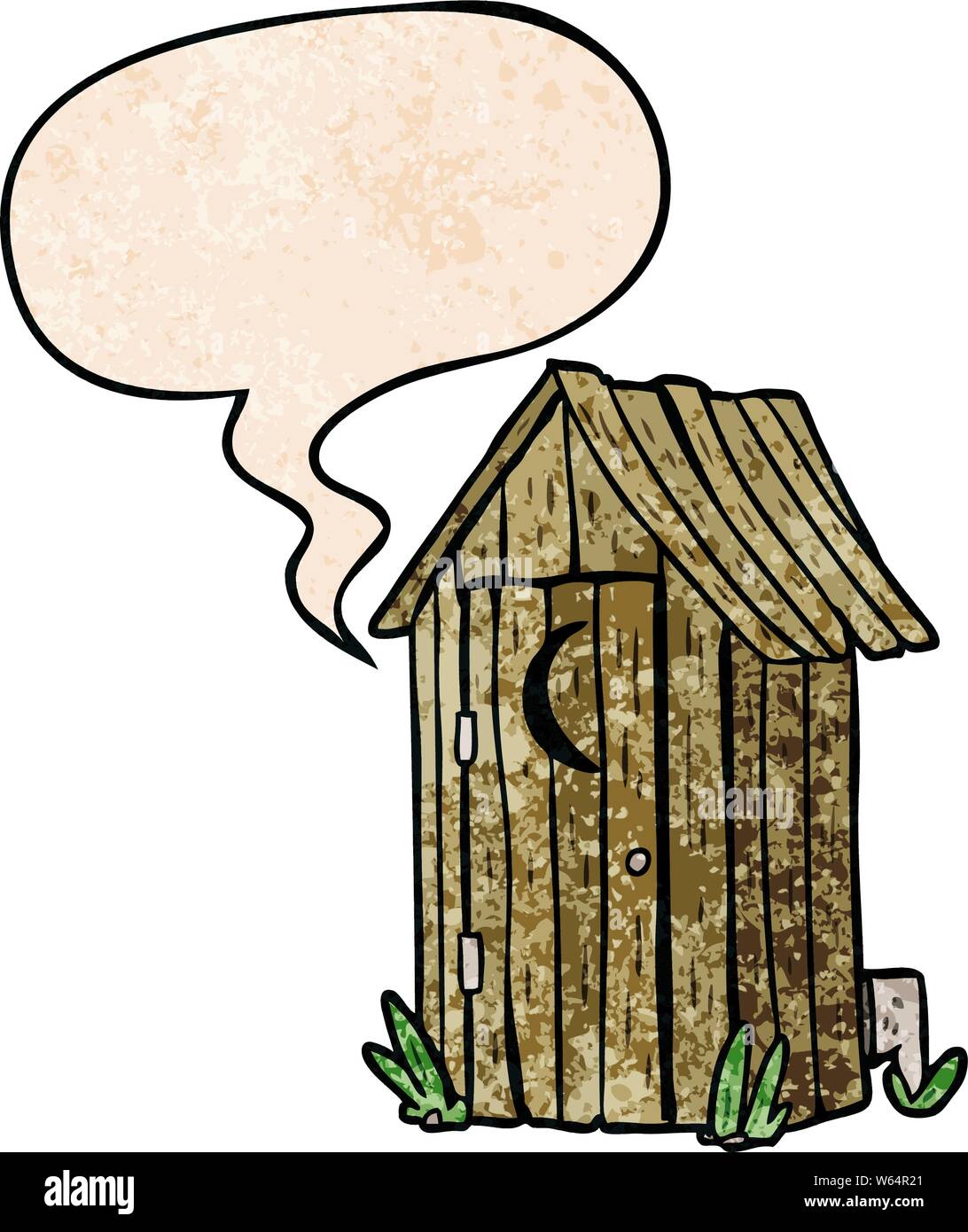 cartoon traditional outdoor toilet with crescent moon window with ...