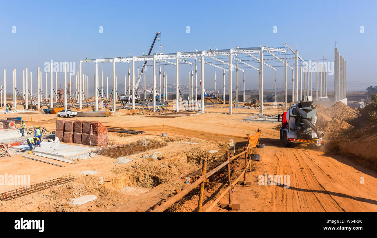 Industrial construction on site of new warehouse factory buildings been ...