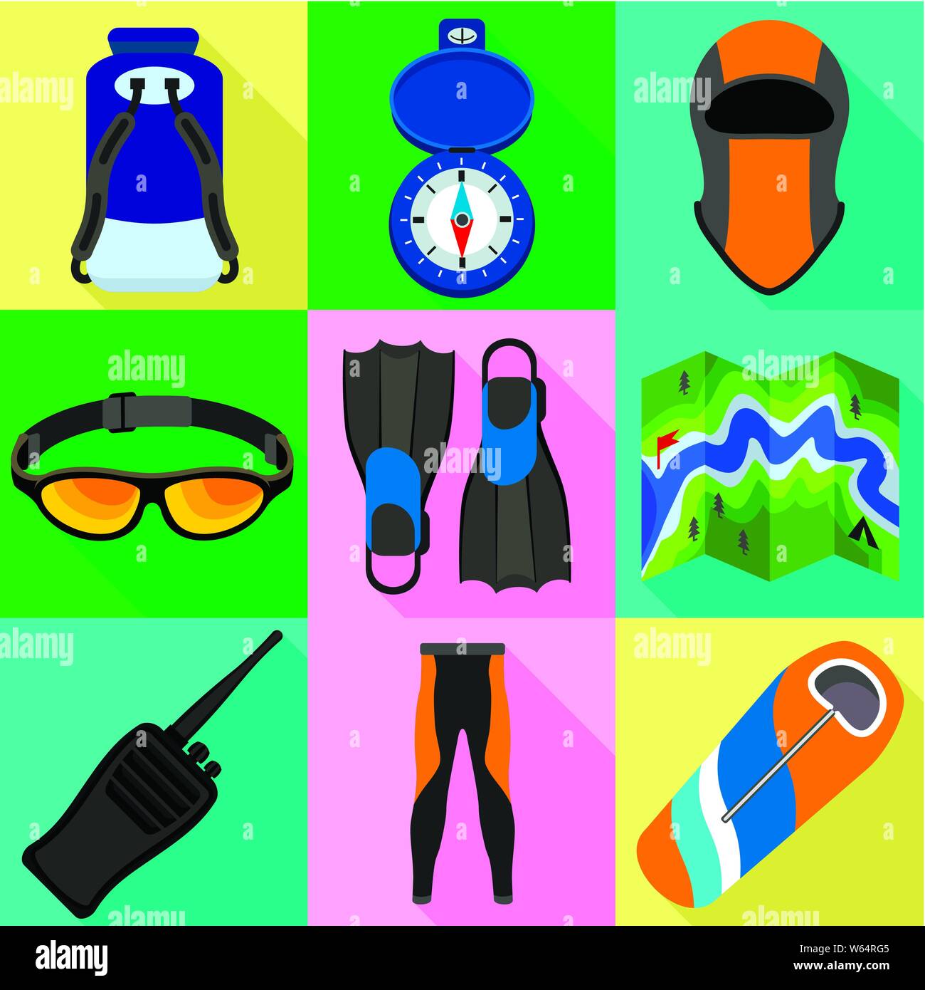 Kayak tools icon set. Flat set of 9 kayak tools vector icons for web ...