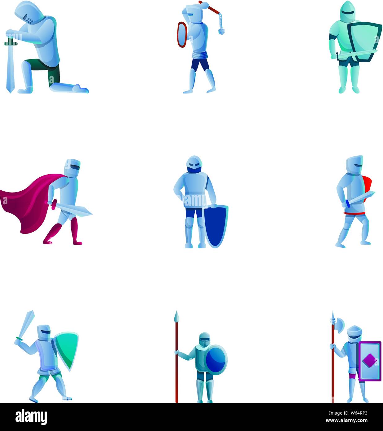 War knights icon set. Cartoon set of 9 war knights vector icons for web ...